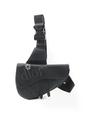 Dior X Erl 2010s Leather Saddle Bag - Black