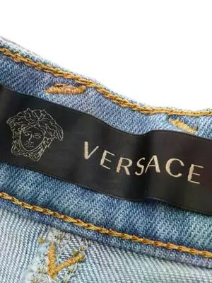 Versace 2010s Denim Medusa Button Shorts