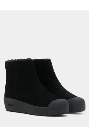 Bally Curling Bootie In Suede With Lamb Fur Lining - Black