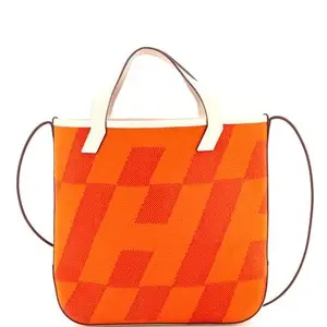 Hermès Cabas H En Biais Tote Canvas With Leather 27 - Orange