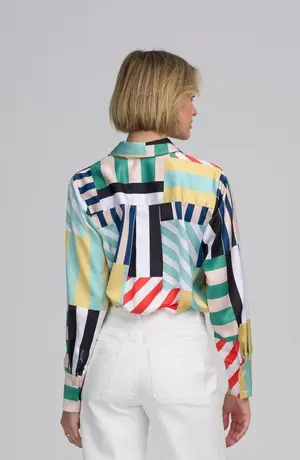 ELLE COLLECTION Striped Long Sleeve Shirt - Multi