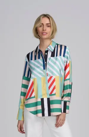 ELLE COLLECTION Striped Long Sleeve Shirt - Multi
