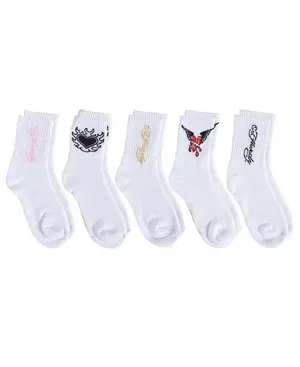 Ed Hardy Heart Flame Print Mid Crew Sock 5-pack