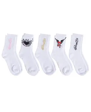 Ed Hardy Heart Flame Print Mid Crew Sock 5-pack
