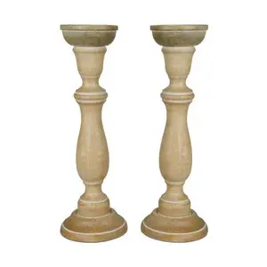 MELA ARTISANS Tuli Pillar Candleholder Set Of 2 - Rustic White