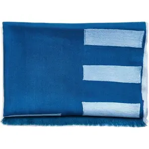 STUDIO VARIOUSLY Harbor Silk Merino Hand Woven Hand Embroidered Modern Artisanal Scarf - Blue