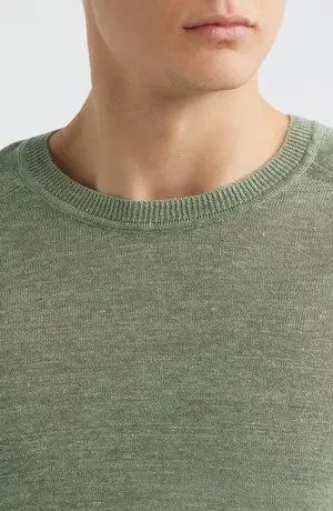 JACK VICTOR Cormack Long Sleeve Crewneck Pullover In Linen & Silk - Sage