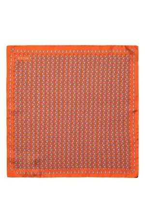 Eton Orange Pineapple Print Silk Twill Pocket Square - Medium Orange