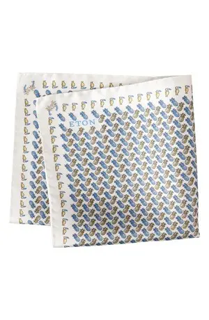 Eton Pineapple Print Silk Twill Pocket Square - White