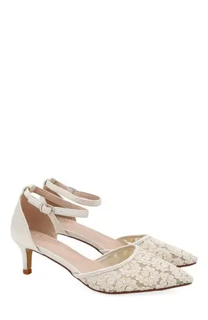 KAILEE P Claudia Crochet Lace Wedding Kitten Heel - Ivory