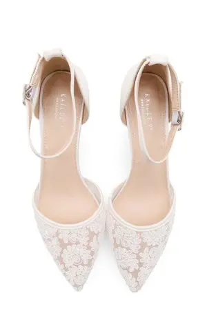 KAILEE P Claudia Crochet Lace Wedding Kitten Heel - White