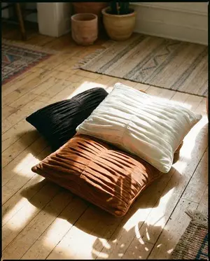 VILLA ABURI Pleated Cotton Suede Pillow - Abyss