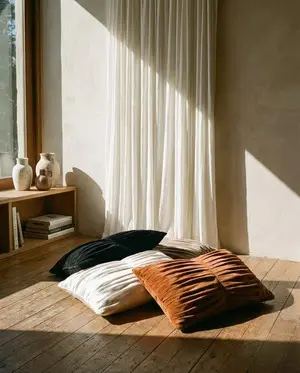 VILLA ABURI Pleated Cotton Suede Pillow - Abyss