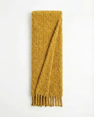 VILLA ABURI Chunky Chenille Knit Blanket With Fringe