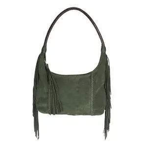 Carlos Falchi Fringe Suede Hobo Bag - Olive
