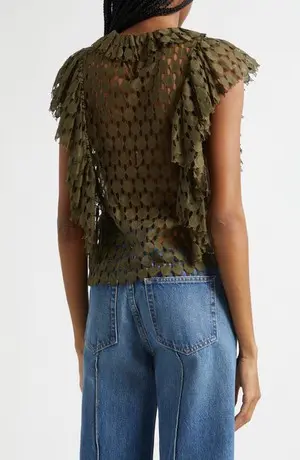 Ulla Johnson Daevy Cutout Ruffle Top - Pine