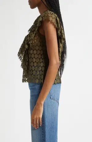 Ulla Johnson Daevy Cutout Ruffle Top - Pine