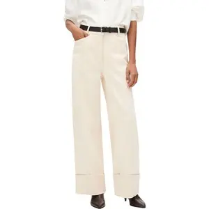 Another Tomorrow Wide Cuff Denim Pants - Ecru