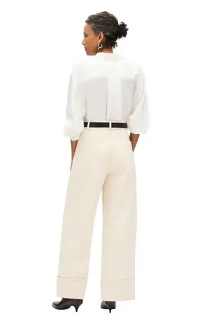 Another Tomorrow Wide Cuff Denim Pants - Ecru