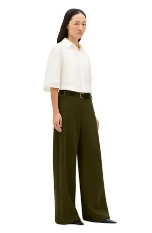 Another Tomorrow Double Face High-waist Wide-leg Pants