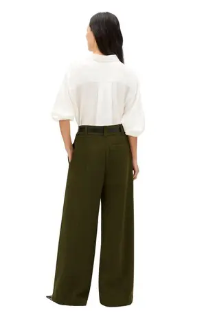 Another Tomorrow Double Face High-waist Wide-leg Pants