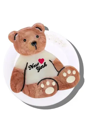 SOLAR ECLIPSE Hand Painted New York Teddy Bear Phone Grip - Brown