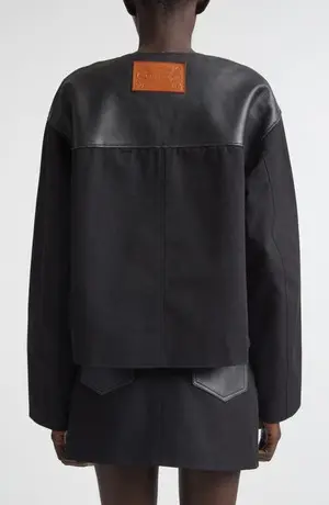 STAND STUDIO Cleo Cotton Canvas & Leather Jacket