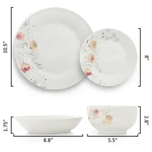 ELAMA Poppy 24 Piece Porcelain Double Bowl Dinnerware Set