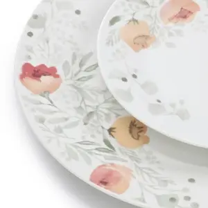 ELAMA Poppy 24 Piece Porcelain Double Bowl Dinnerware Set