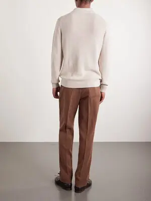Thom Sweeney Cotton Long Sleeve Polo - Neutrals