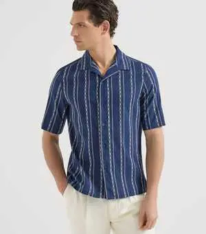 Brunello Cucinelli Stretch-cotton Stripe Short-sleeve Shirt