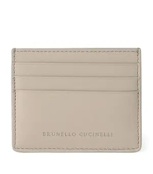 Brunello Cucinelli Leather Logo Card Holder - Grey
