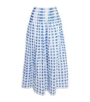 Sandro Linen-blend Gingham Maxi Skirt - Blue