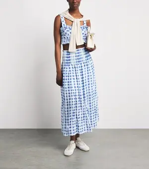 Sandro Linen-blend Gingham Maxi Skirt - Blue