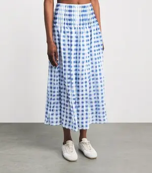Sandro Linen-blend Gingham Maxi Skirt - Blue