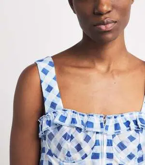 Sandro Linen-blend Gingham Crop Top