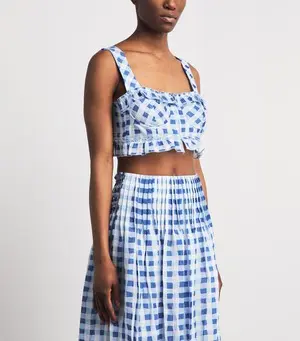 Sandro Linen-blend Gingham Crop Top