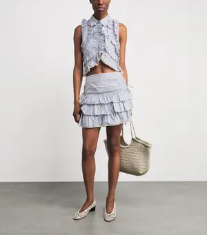 Sandro Cotton Stripe Ruffled Shirt