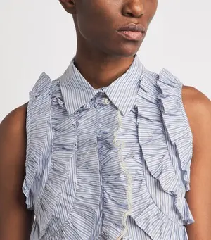 Sandro Cotton Stripe Ruffled Shirt