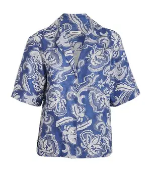 Sandro Floral Print Viscose-linen Blend Shirt - Blue