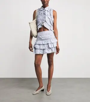 Sandro Cotton Stripe Mini Skirt - Blue