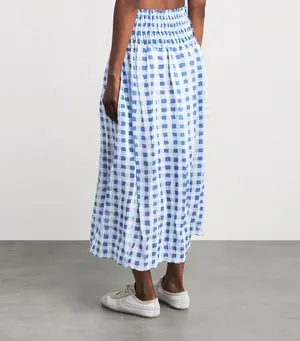 Sandro Linen-blend Gingham Maxi Skirt - Blue