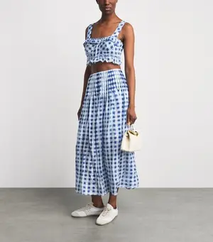 Sandro Linen-blend Gingham Crop Top