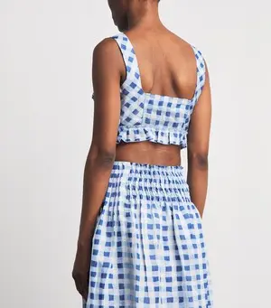 Sandro Linen-blend Gingham Crop Top