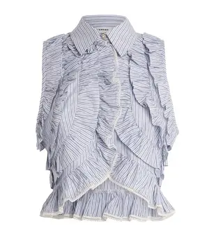 Sandro Cotton Stripe Ruffled Shirt