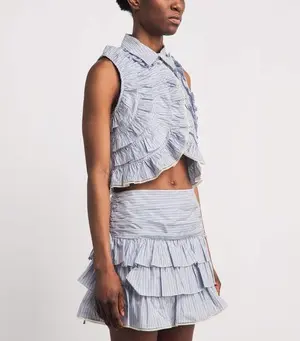 Sandro Cotton Stripe Ruffled Shirt