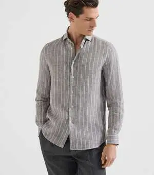 Brunello Cucinelli Linen Chalk Stripe Shirt