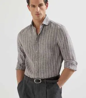 Brunello Cucinelli Linen Chalk Stripe Shirt