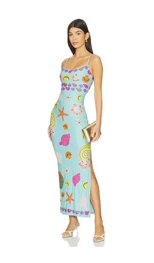 OCEANUS Embellished Strapped Maxi Dress - Ice Blue