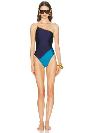 Saint Laurent One Shoulder One Piece Swimsuit - Bleu Bondi & Bleumarin